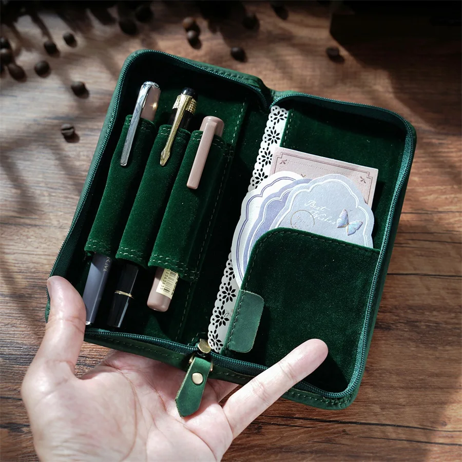 Luxurious-Zipper-Leather-Pen-Bag-3-Pens-Capacity-Student-Stationery ...