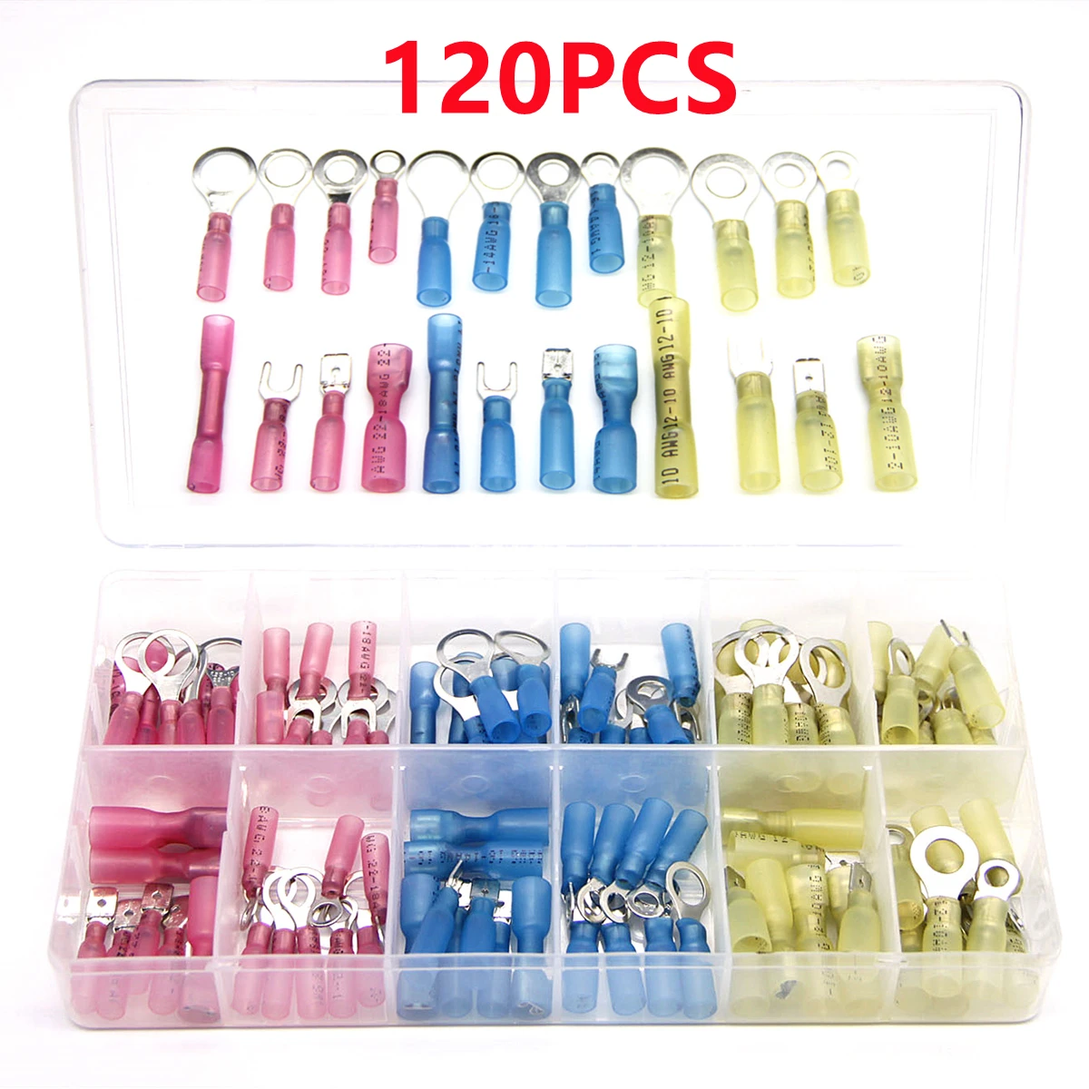 250-120pcs-Heat-Shrink-Spade-Fork-Wire-Connectors-Terminals-Ring-Butt ...