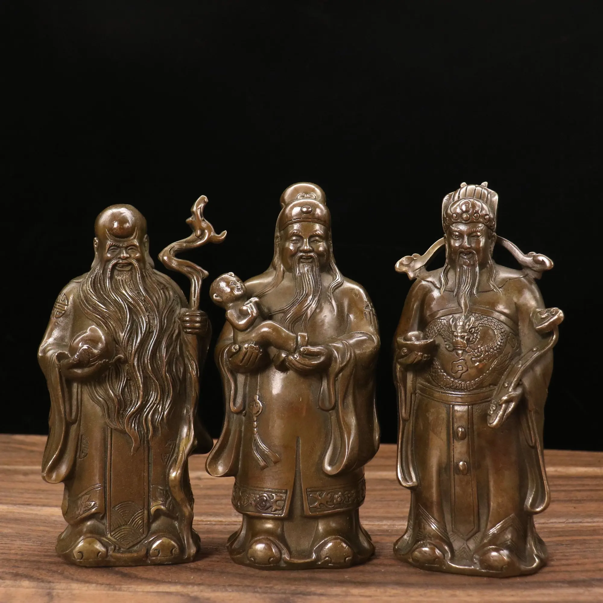 8-Tibetan-Temple-Collection-Old-Bronze-Fu-Lu-shou-three-immortal ...