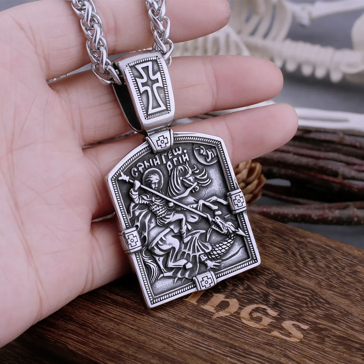 Stainless-Steel-Retro-Religious-Holy-Warrior-Necklace-Men-Women-Back ...
