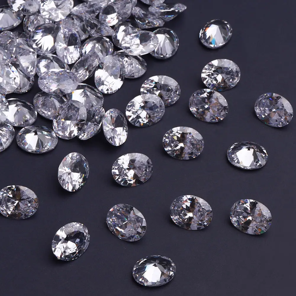 100Pcs AAAAA Crystal Cubic Zirconia Stone Oval Cut Pointed Back Loose ...