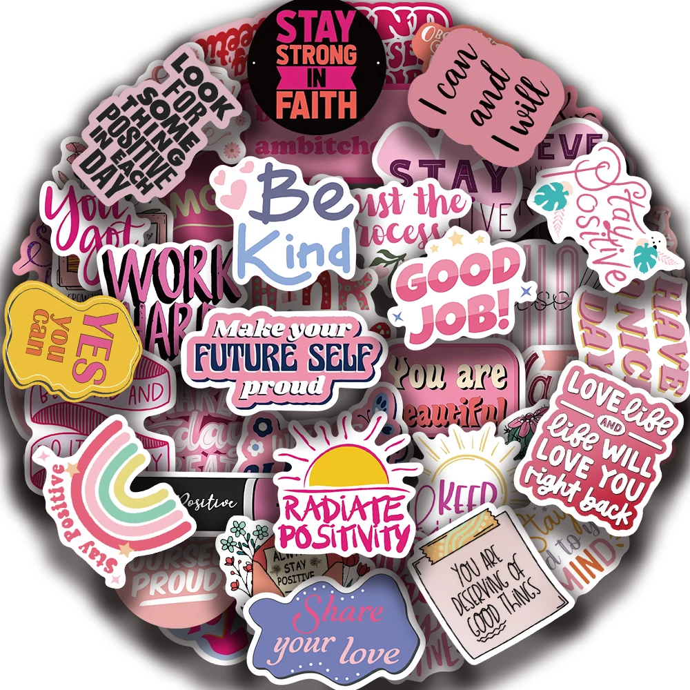 50Pcs-Pink-Inspirational-Quote-Stickers-Cute-Motivational-Phrase-Decals ...
