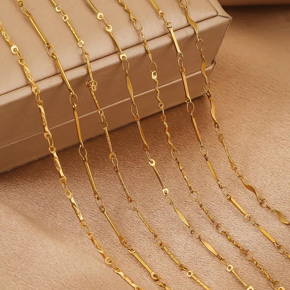 2 Meter Stainless Steel Gold-plated Chains Embossed Rhombus Square Post ...