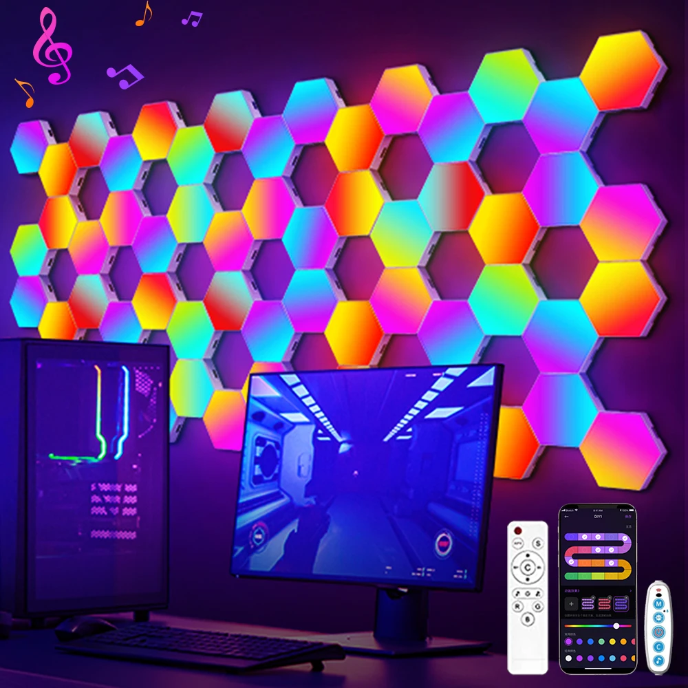 Panel-de-luces-hexagonales-RGB-para-pared-luces-modulares-hexagonales ...