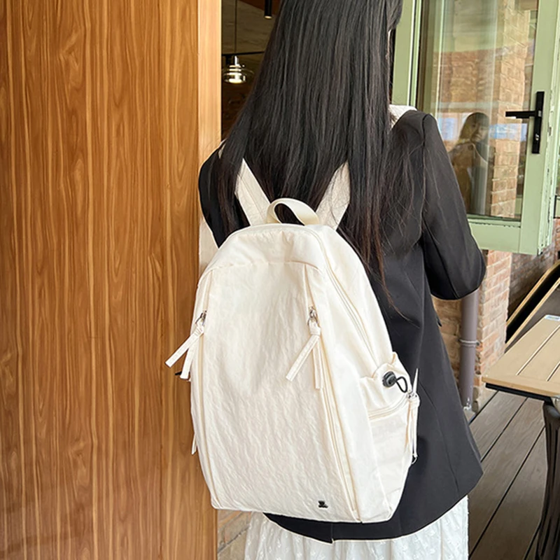 1pcs Unisex Backpack Simple Pure Color Travel Large Capacity Nylon ...