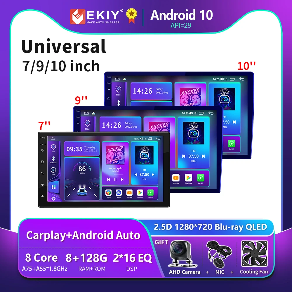 EKIY T900 8G 128G Universal Car Radio Multimedia Bru-ray QLED ...