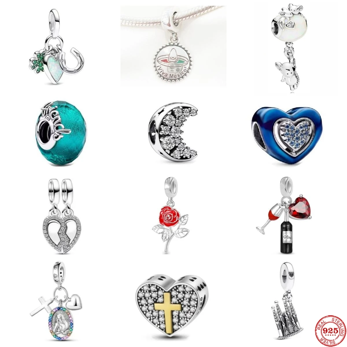 2023-New-925-Silver-Rose-Half-Moon-Red-Wine-Castle-Fit-Charms-Beads ...