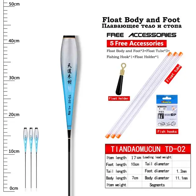 3PCS Nano Luminous Float Body Float Foot+3PCS Tubes+1 Bag Hooks+1 Float ...
