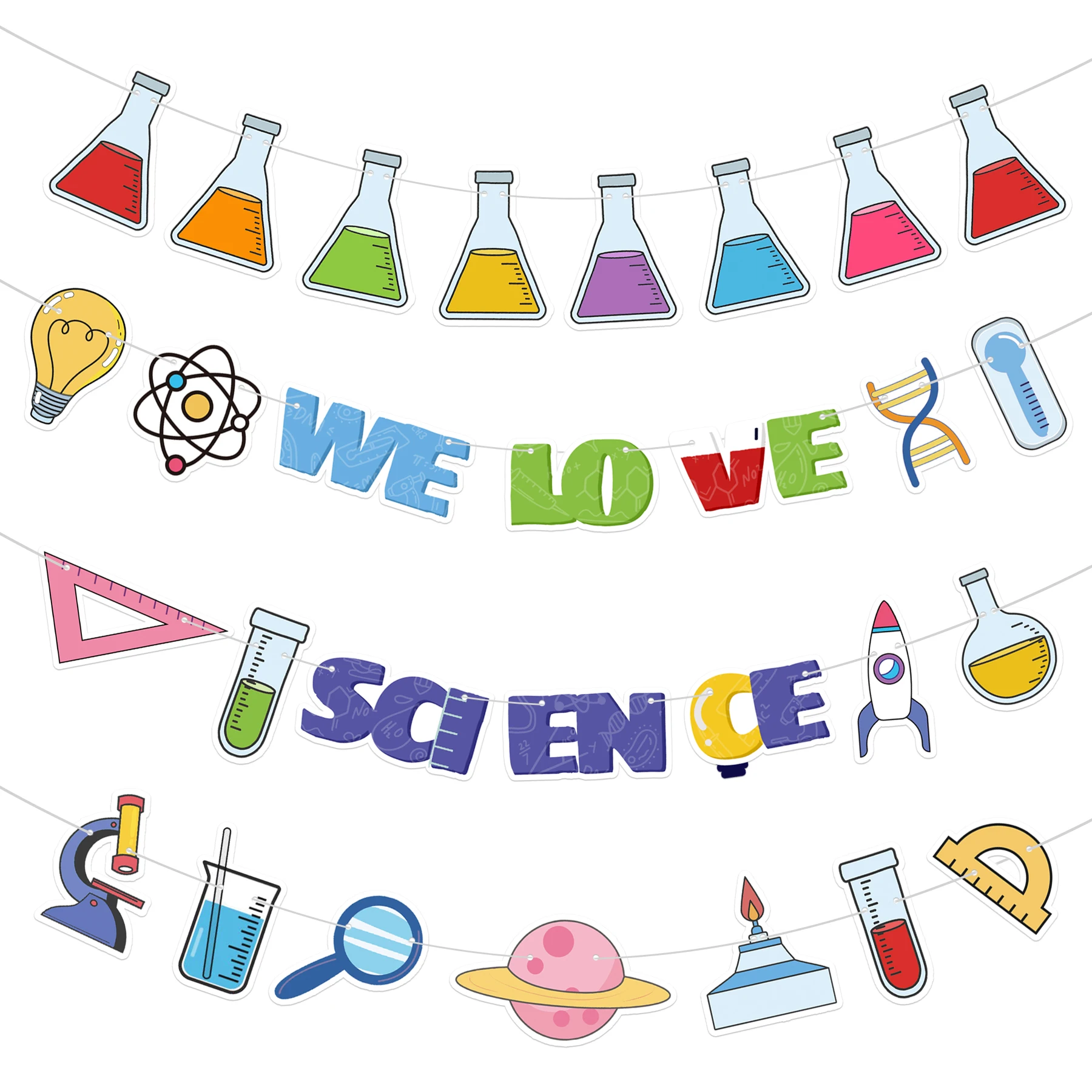 We Love Science Party Banner, 4 Pieces Science Banner Mad Scientist ...