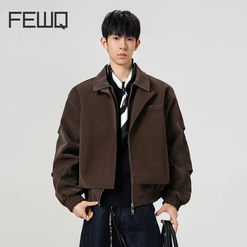 FEWQ Niche Design Men's PU Leather Jackets Solid Color Lapel Double ...