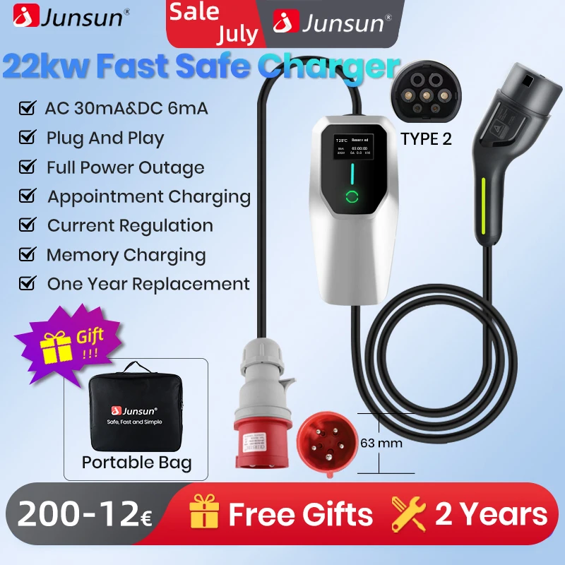 Junsun Ev Oplader Type 2 Elektrische Auto Wallbox 22kw 11kw 7kw ...