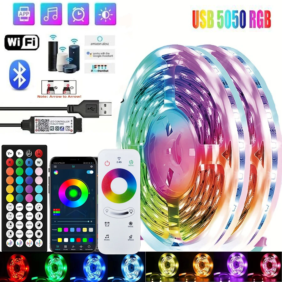 5050-LED-Strip-Light-Color-USB-RGB-Tpae-Bluetooth-WiFi-App-Touch ...
