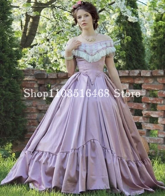 Historical Victorian Prom Dress One Shoulder Mauve Skinny Satin Long ...