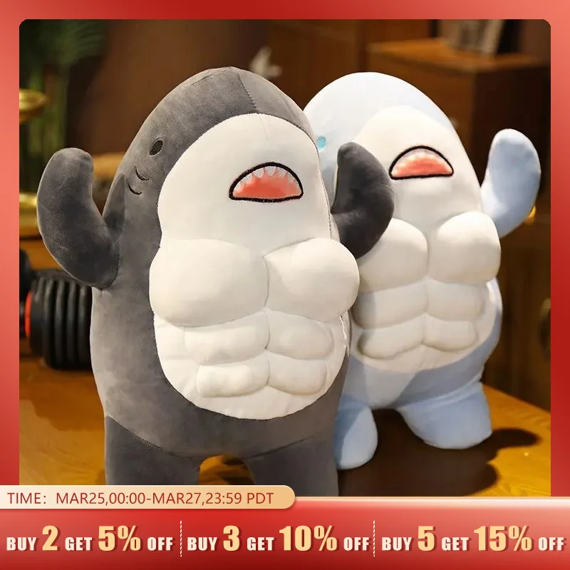 40CM Muscle Shark Plush Doll Cute Worked Out Shark Stuffed Cartoon Toys ...