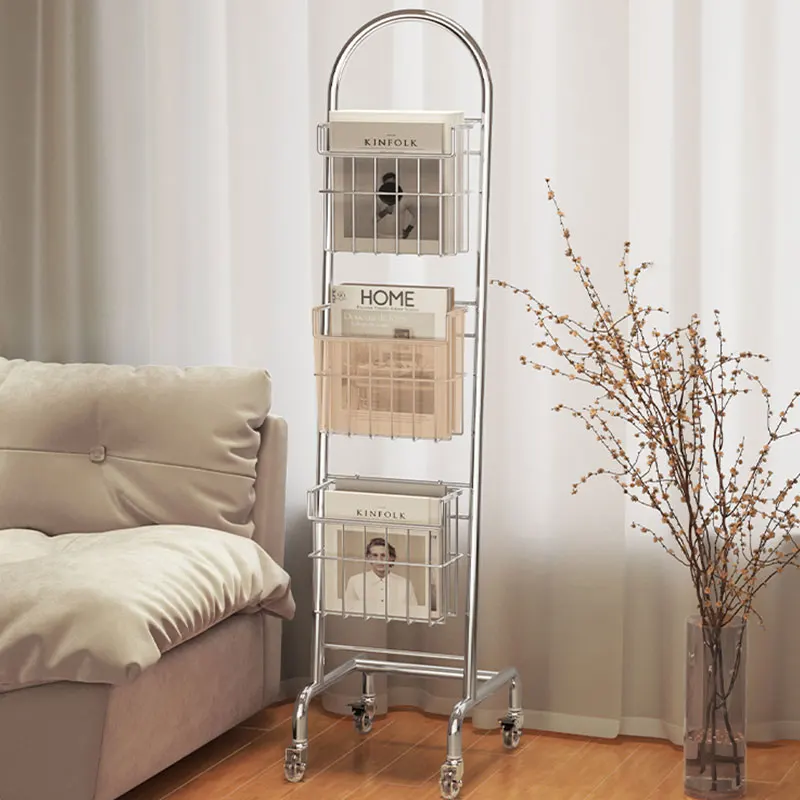 Living Room 3 Tier Newspaper Holder With Wheels Portable Magazine Rack ...