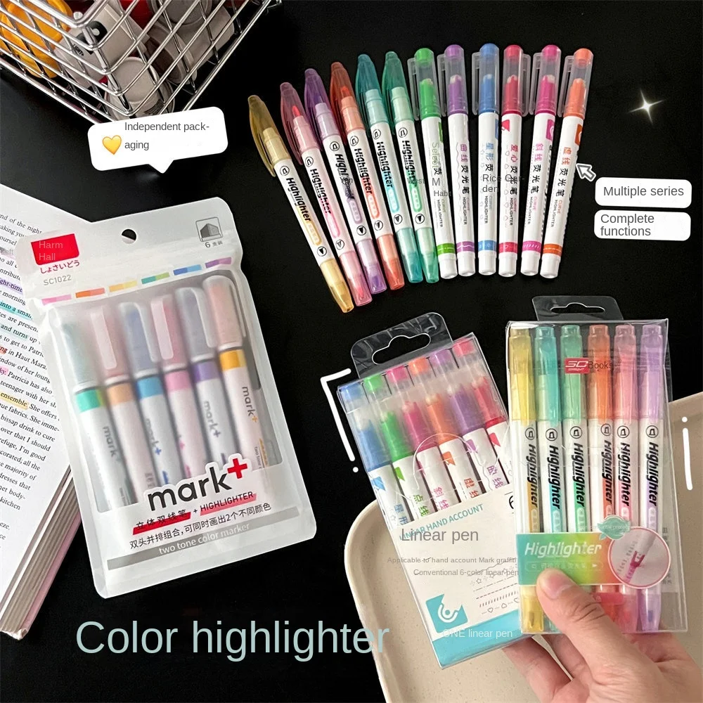 6Pcs-set-Highlighter-Pen-Marker-Brush-Pens-Fluorescent-Pen-Drawing ...