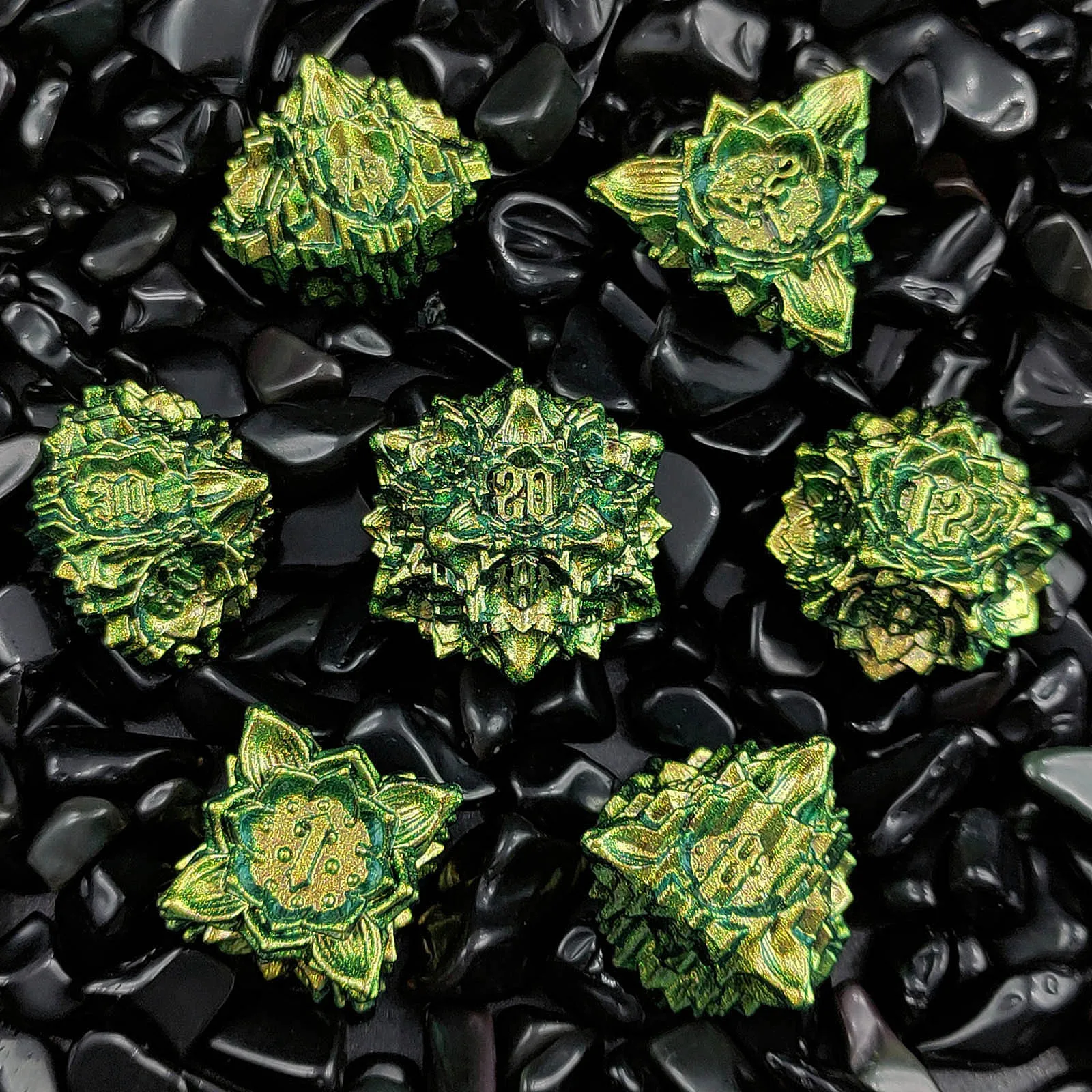 7pcs-Colored-Lotus-Metal-Dice-Set-for-DND-TRPG-COC-Running-Team-D20-D12 ...