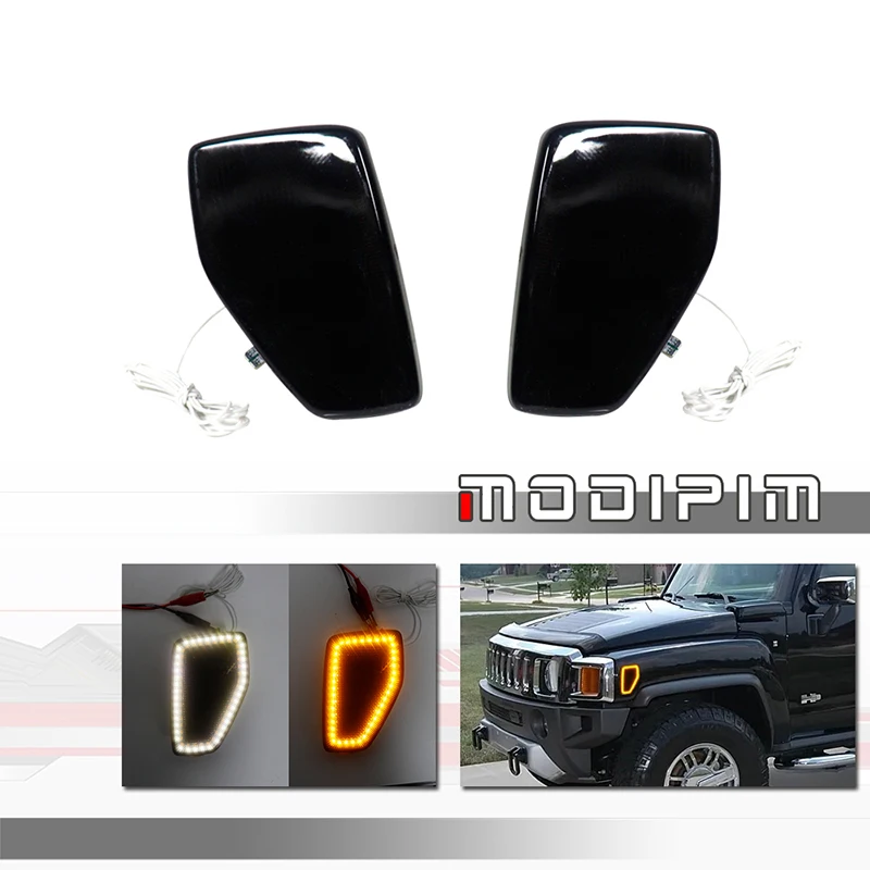 Amber LED Car Front Side Marker Turn Signal Lights w/ White DRL/Driving ...
