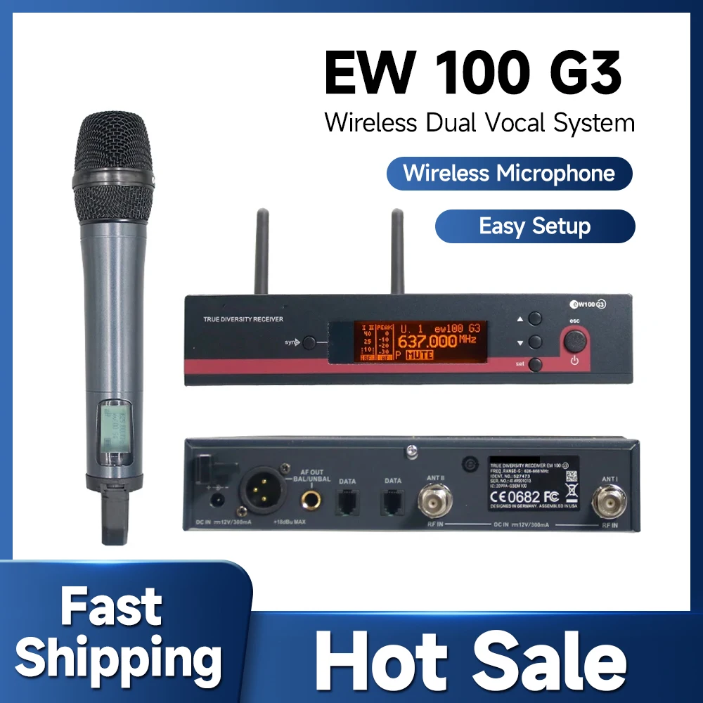 EW100-G3-True-Diversity-UHF-Wireless-Microphone-Professional-Metal-Handheld-Stage-Performance ...