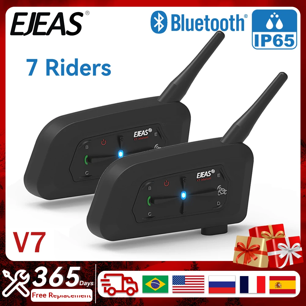 EJEAS-V7-Motorcycle-Intercom-Helmet-Bluetooth-5-1-Headset-1200m-For-7 ...