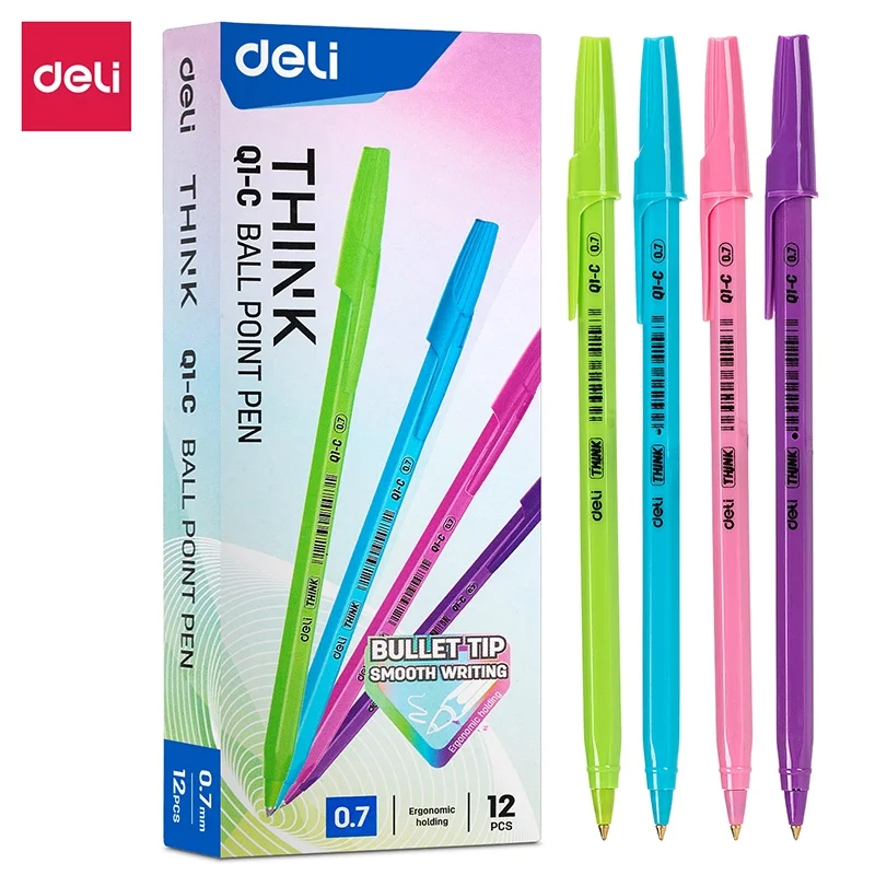 Deli-12PCS-Box-Ball-Point-Pen-0-7mm-Black-Blue-Ink-Smooth-Writing ...
