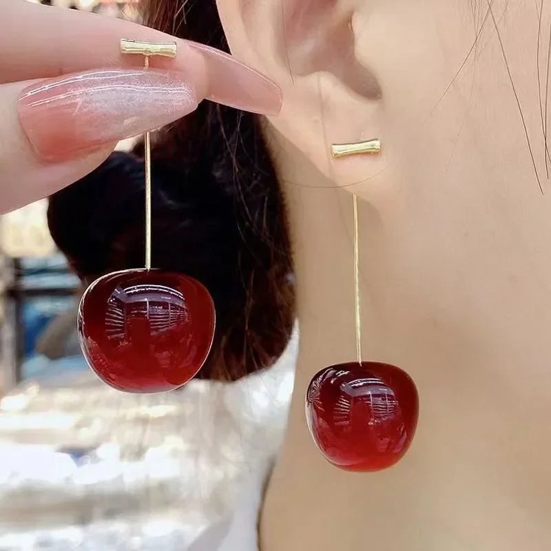 Red-Cherry-Shaped-Dangle-Earring-Women-Korean-Trendy-Small-Fresh-Sweet ...