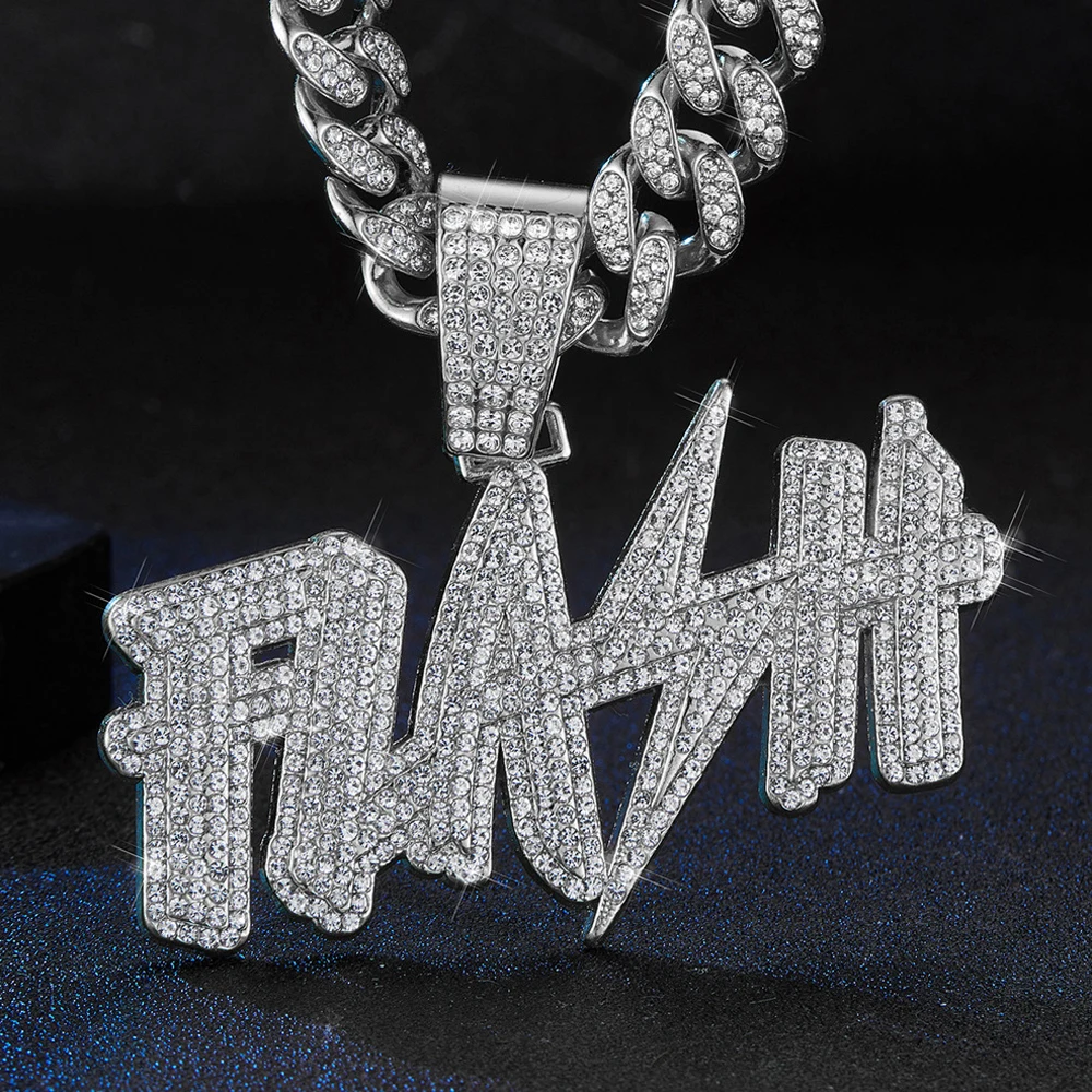 New Hip Hop Flash Lightning Large Letter Pendant Necklace With 13mm ...