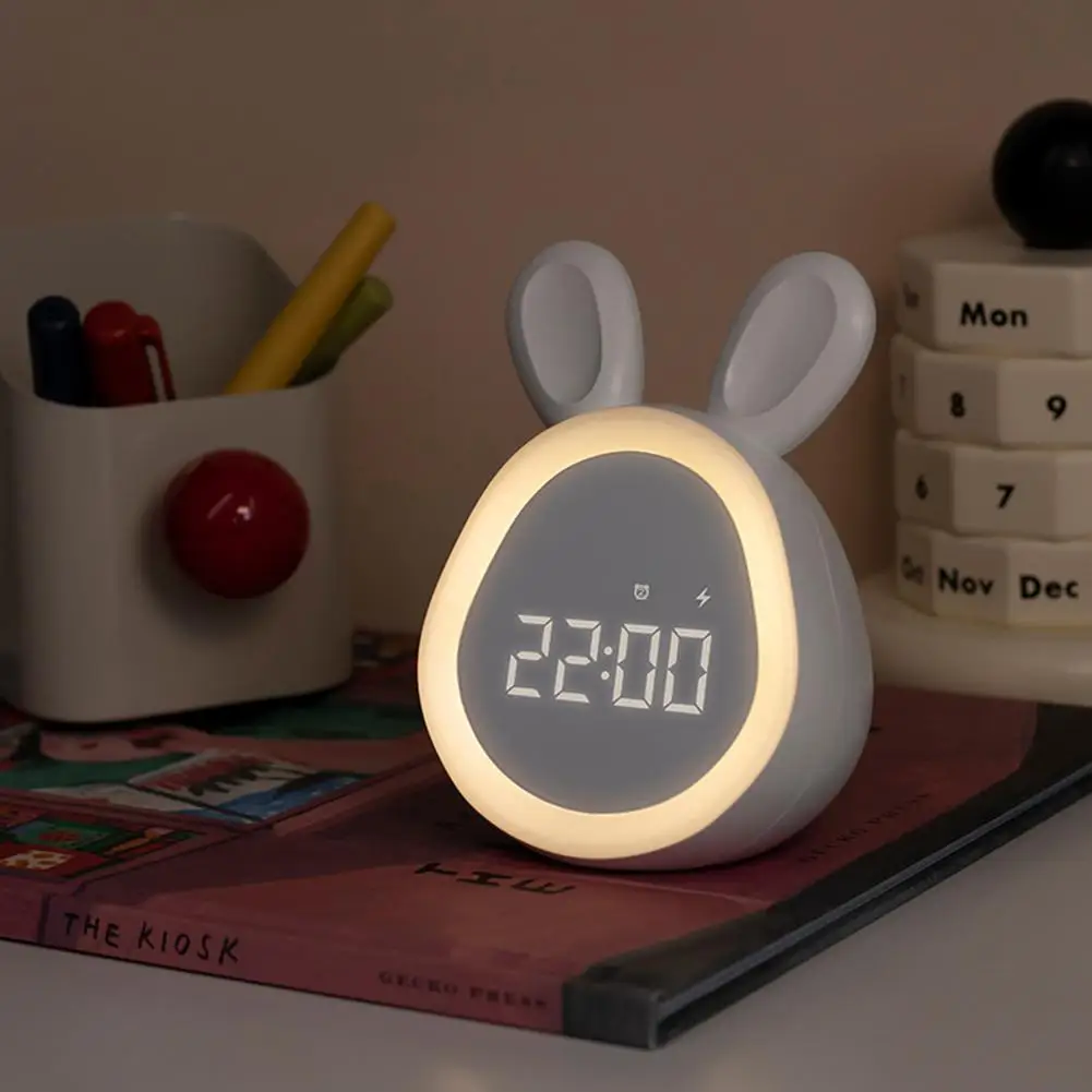 Kids-Cute-Rabbit-Alarm-Clock-With-Night-Light-Stepless-Dimming-Led ...