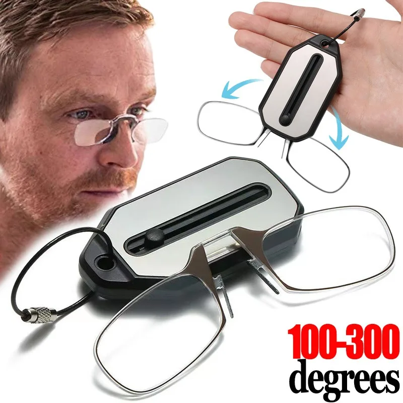Mini-Nose-Clamp-Presbyopic-Glasses-Foldable-No-Leg-Keychain-Storage ...