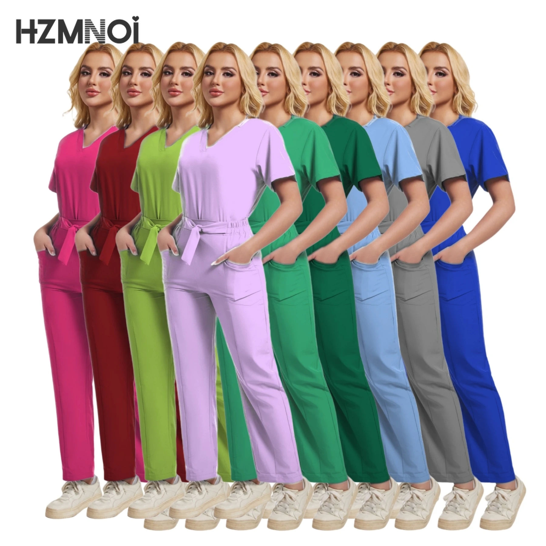 HZMNOI New Nurse Uniform for Women Nursing Solid Surgical Gown High ...