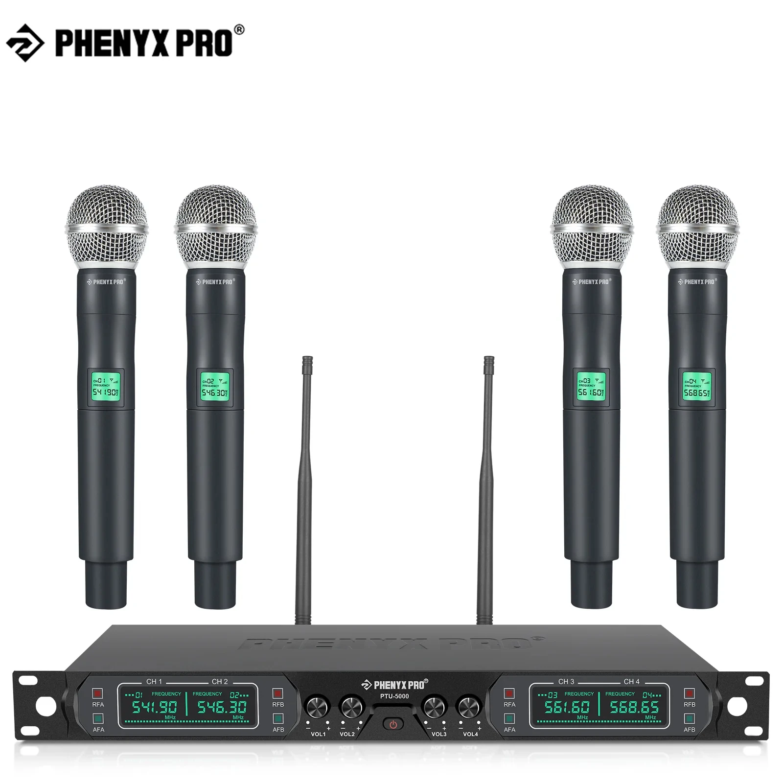 Phenyx-Pro-Wireless-Microphone-System-Karaoke-Home-System-4-Channel-UHF-Professional-Speaker ...