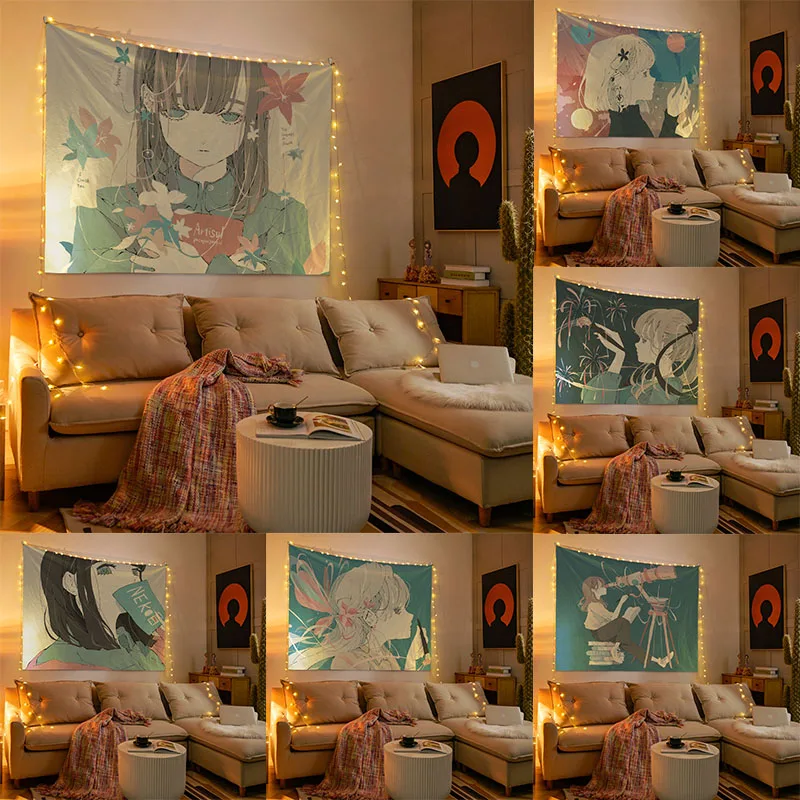 Tapestry Korean Hand drawn Anime Girl Home Room Wall Decor Hanging ...