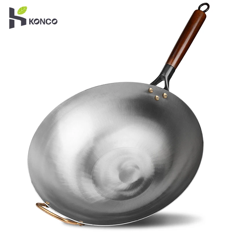 Iron Wok Pan Uncoated Frying Pan Household Round Bottom Cooking Pot ...