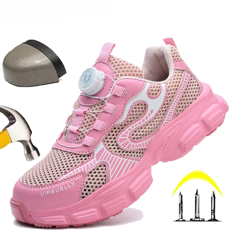 Women Lightweight Work Safety Shoes Rotary Button Breathable Protective ...