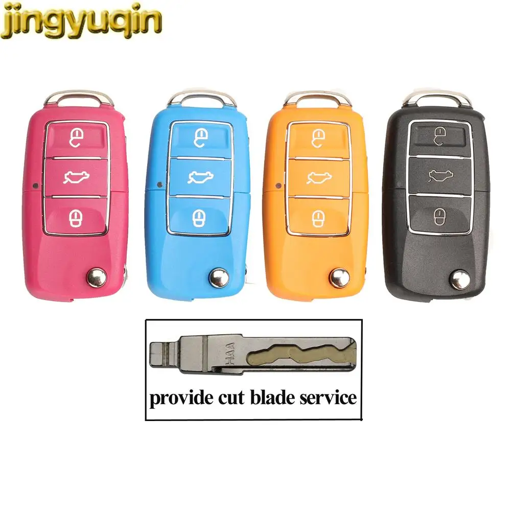 Jingyuqin Uncut/Cut Blade 3 Button Car Key Shell Fob for VW Volkswagen ...