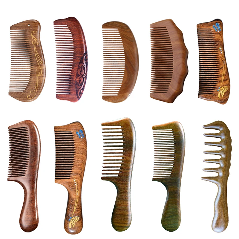 16 Styles Wood Comb Head Meridian Natural Wood Long Handle-Comb ...