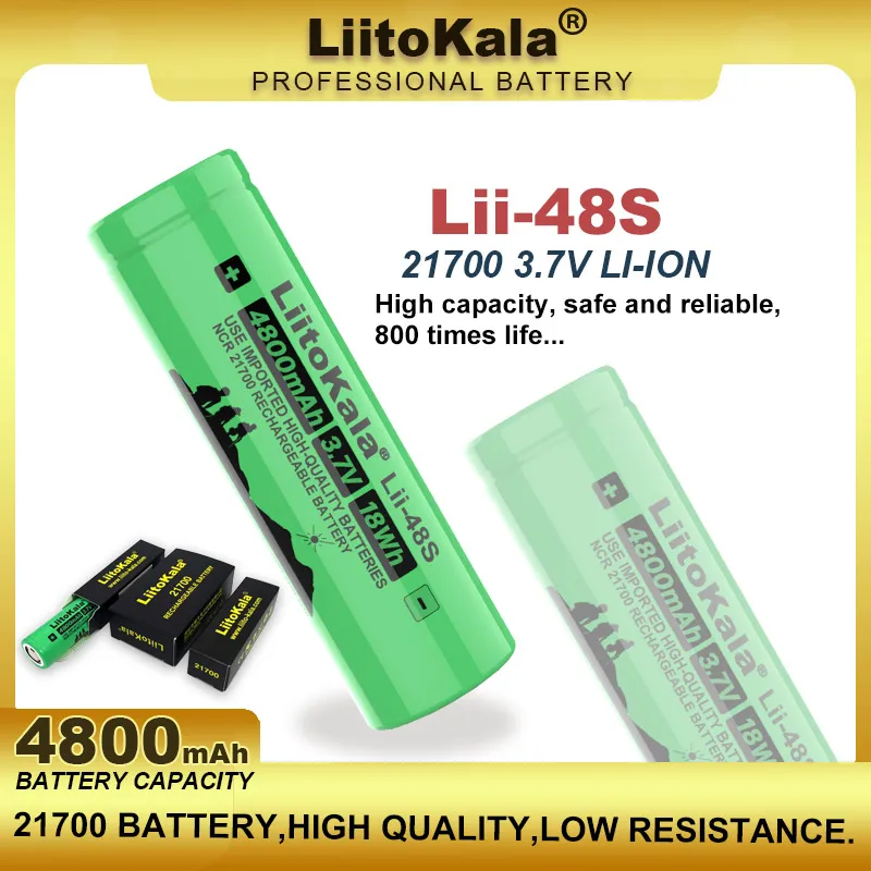 1-20PCS LiitoKala Lii-48S 3.7V 4800mAh 21700 Battery 9.6A Power 2C Rate ...