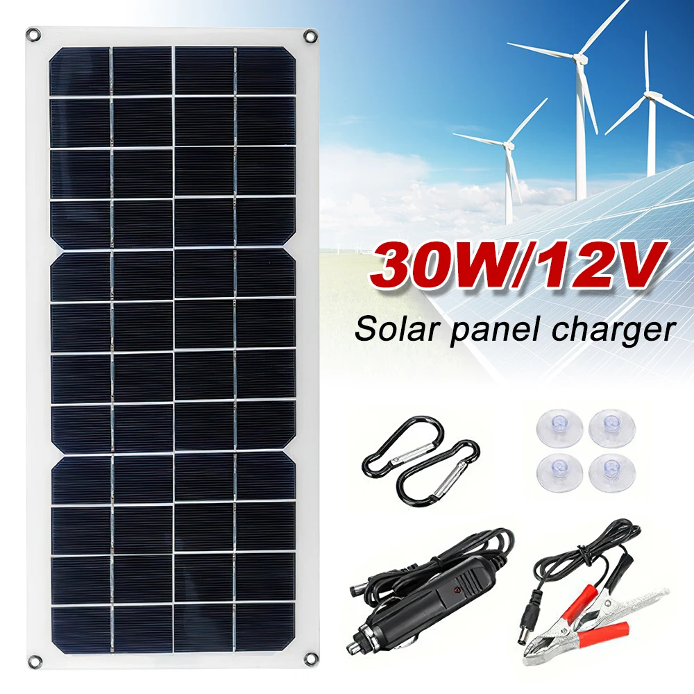 12V 30W Solar Panel Outdoor Portable Solar Plate Battery Trickle ...