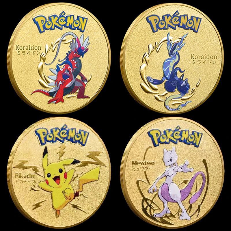 Gold Pokémon Coin Metal Set, Mewtwo, Charizard, Cartão Anime Pikachu ...