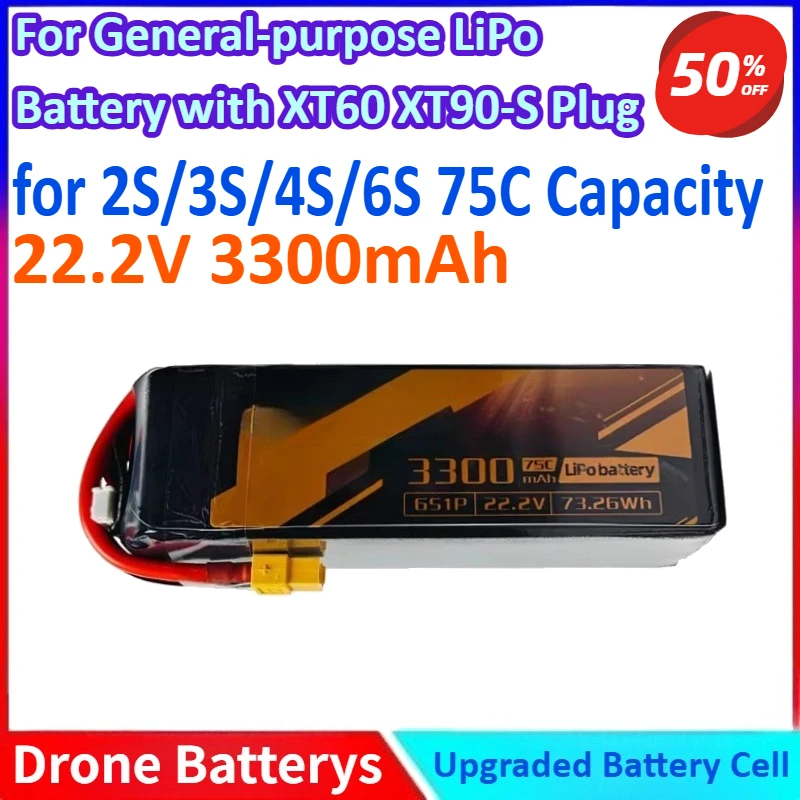22.2V 3300mAh 2S/3S/4S/6S 75C Capacity General-purpose LiPo Battery for ...