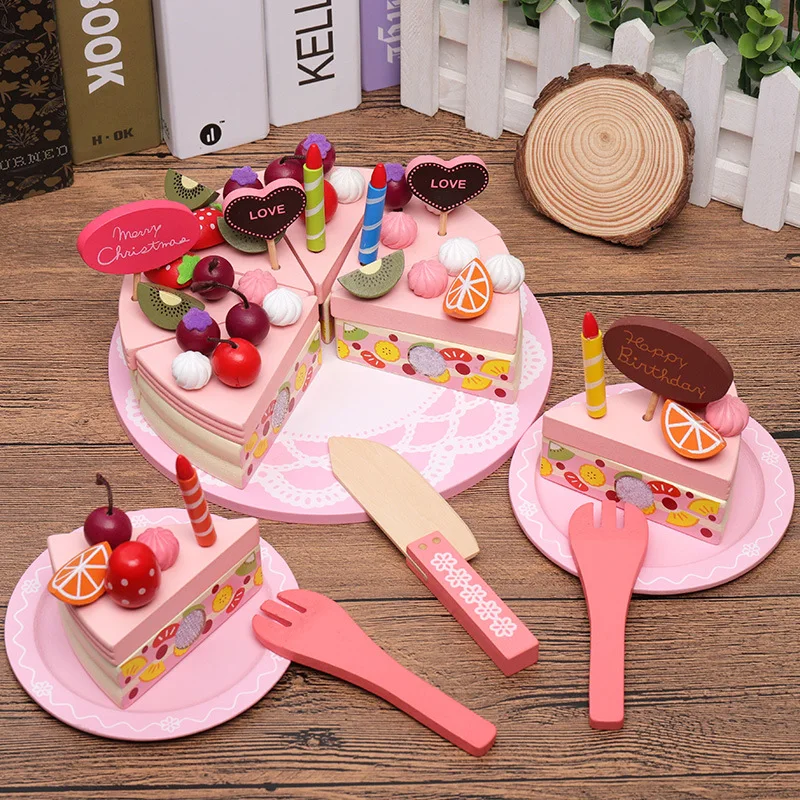 Children's Wooden Simulation Cake Strawberry Double Birthday Cake Baby ...