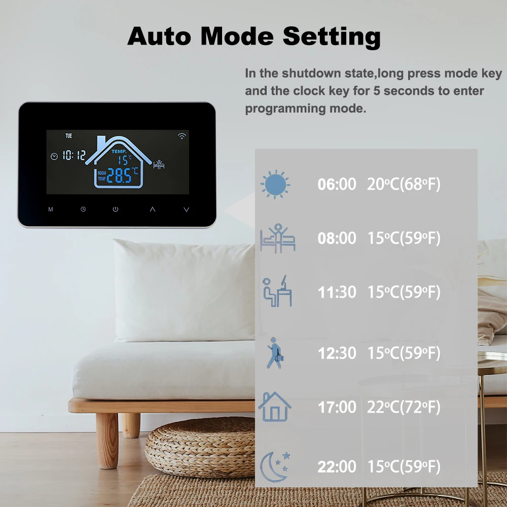 Minco Heat Smart Tuya Wifi Lcd Képernyőn Megjelenő Termosztát 230V 3A/16A Víz/Padlófűtés A ...