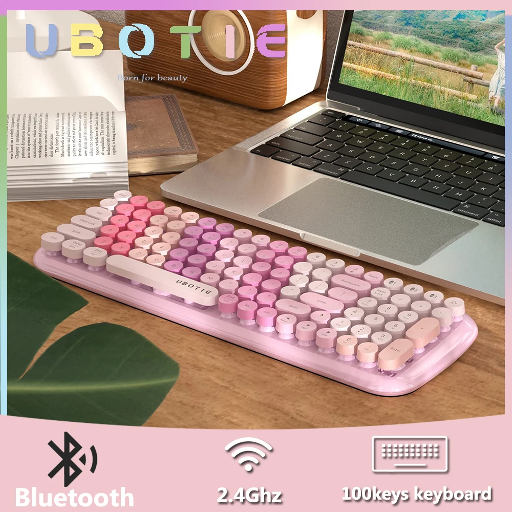 UBOTIE-Colorful-Bluetooth-100Keys-Keyboard-Wireless-Compact-Rainbow ...