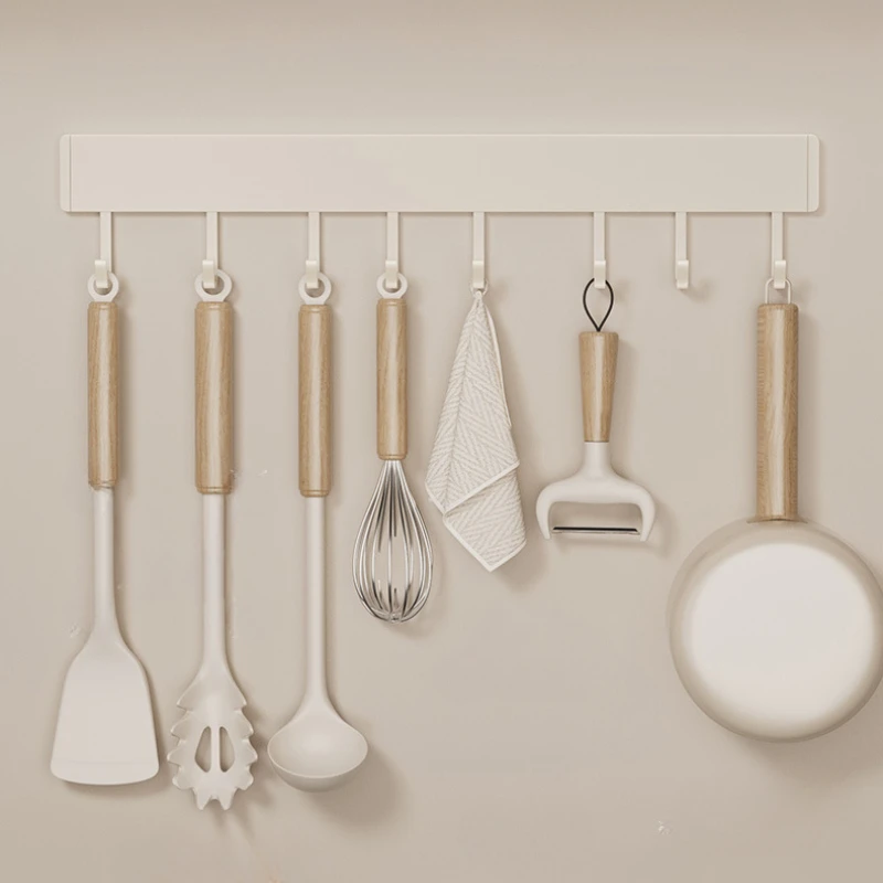 Wall Mounted Hooks Rack Punch Free Kitchen Utensils Storage Row Hook ...