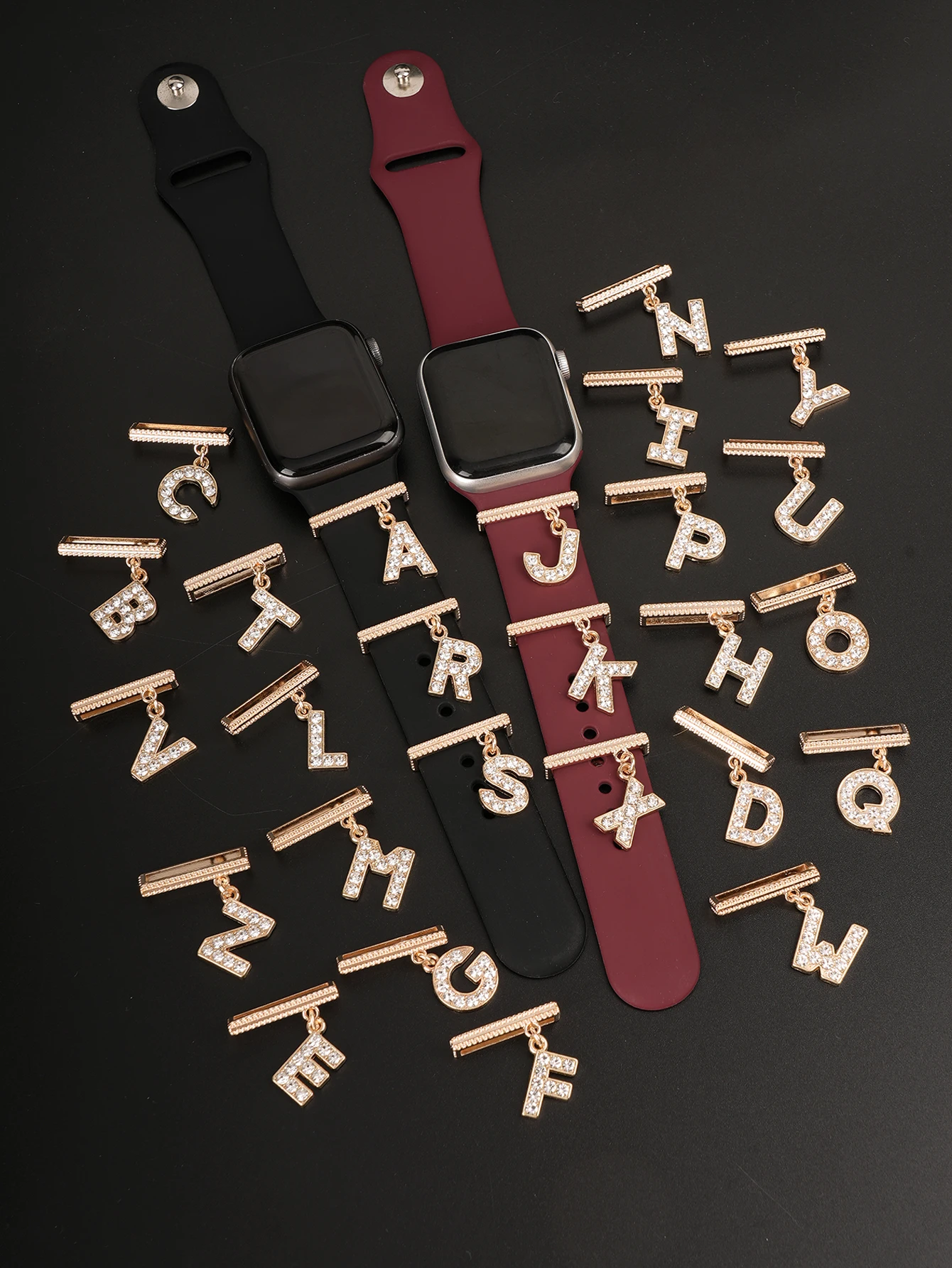New Fashion 26 Letters Rhinestones Watch Band Charm Decoration Ring，For ...
