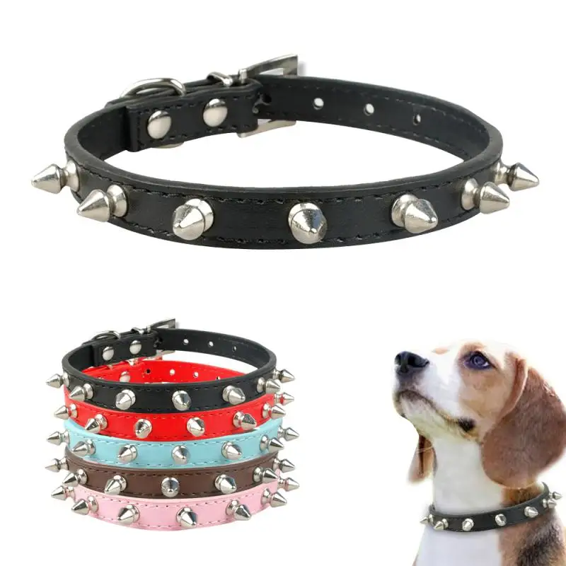 Spiked Studded Leather Puppy Dog Collars Pu For Small Medium Large Dogs ...