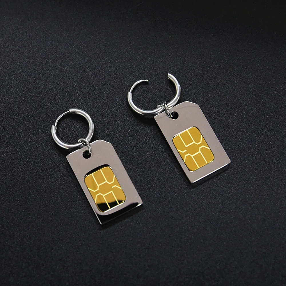 Stainless-Steel-Statement-SIM-Card-Hoop-Earrings-Phone-Card-Fashion ...