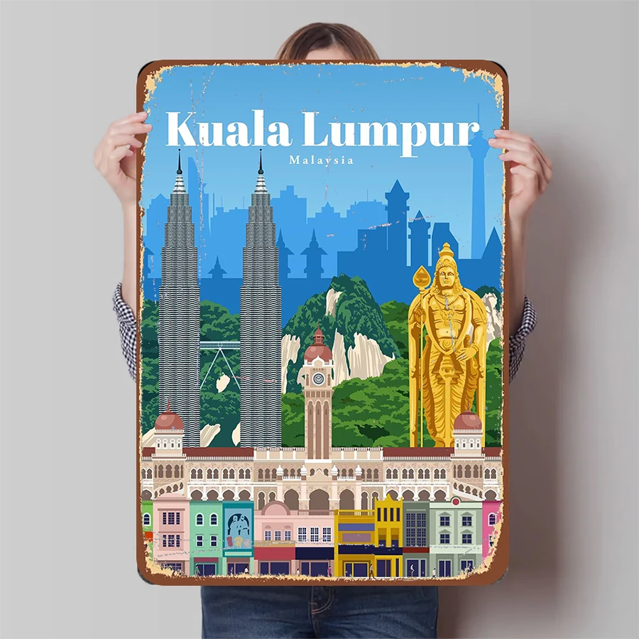 Kuala Lumpur Landmark Metal Poster Malaysia Petronas Twin Towers Batu ...