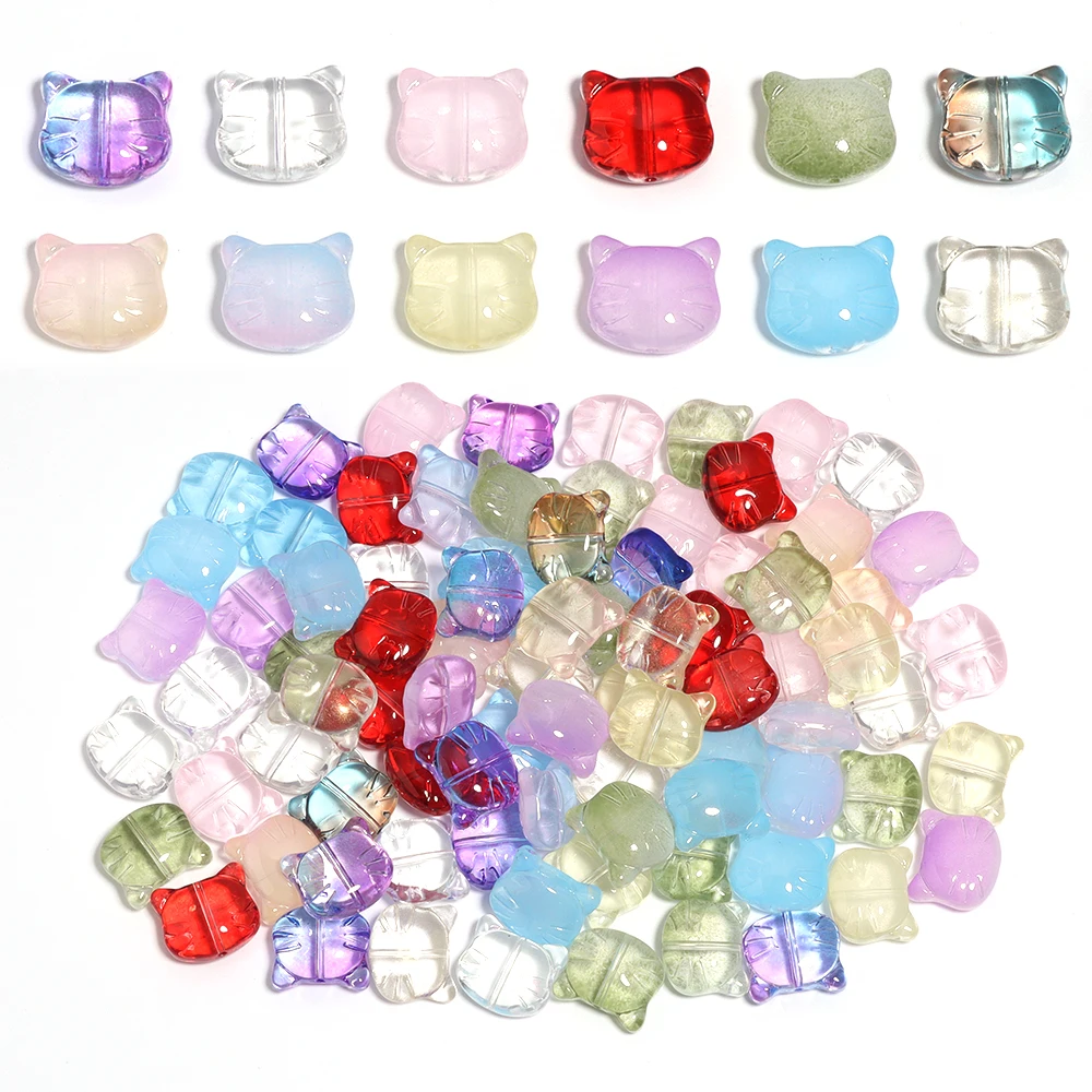 30Pcs Glass Cat Head Beads With Hole Beads Color Cute Lampwork Charm ...