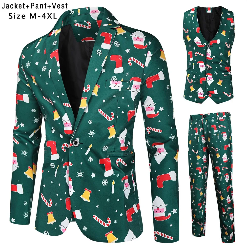 Suit for Men Christmas Day Party Prom Slim Fit 3 Pieces (Blazer+Vest ...